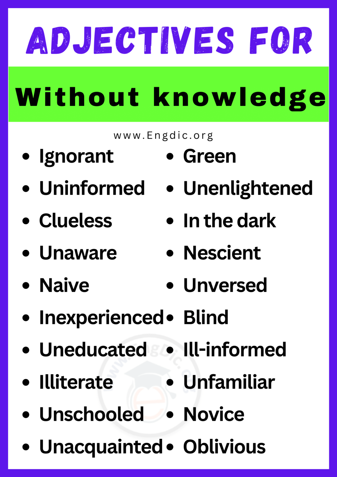 20+ Best Adjectives for Without Knowledge - EngDic