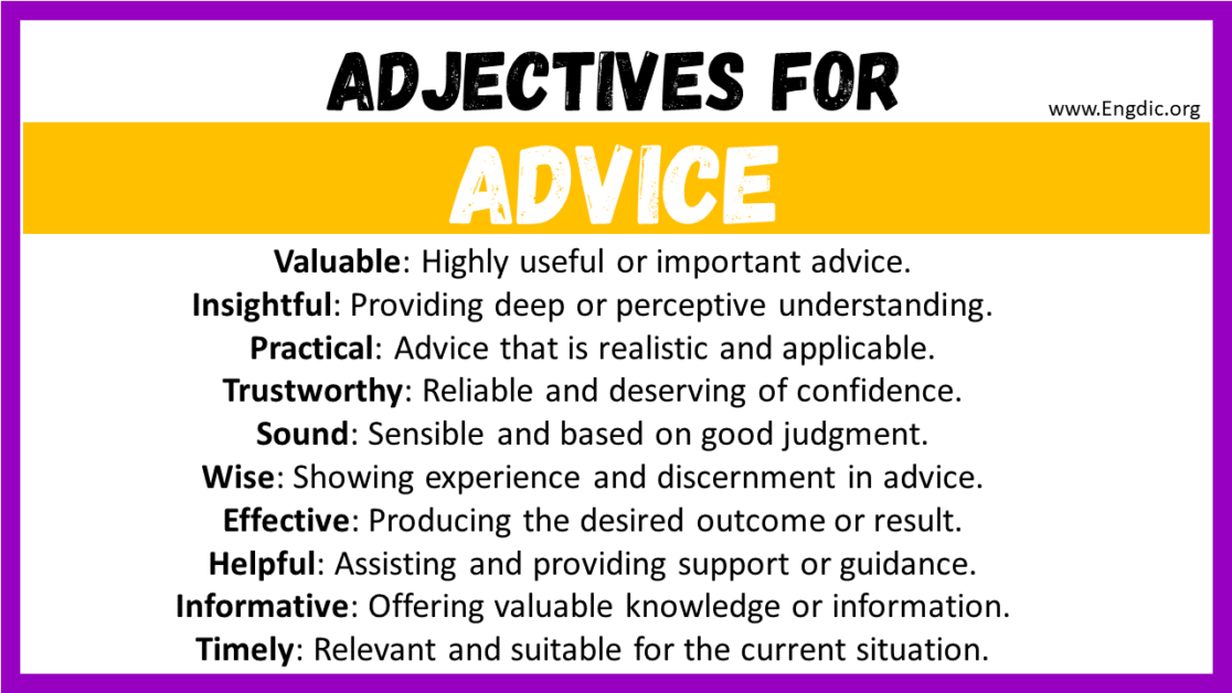 20+ Best Words to Describe a Advice, Adjectives for Advice - EngDic