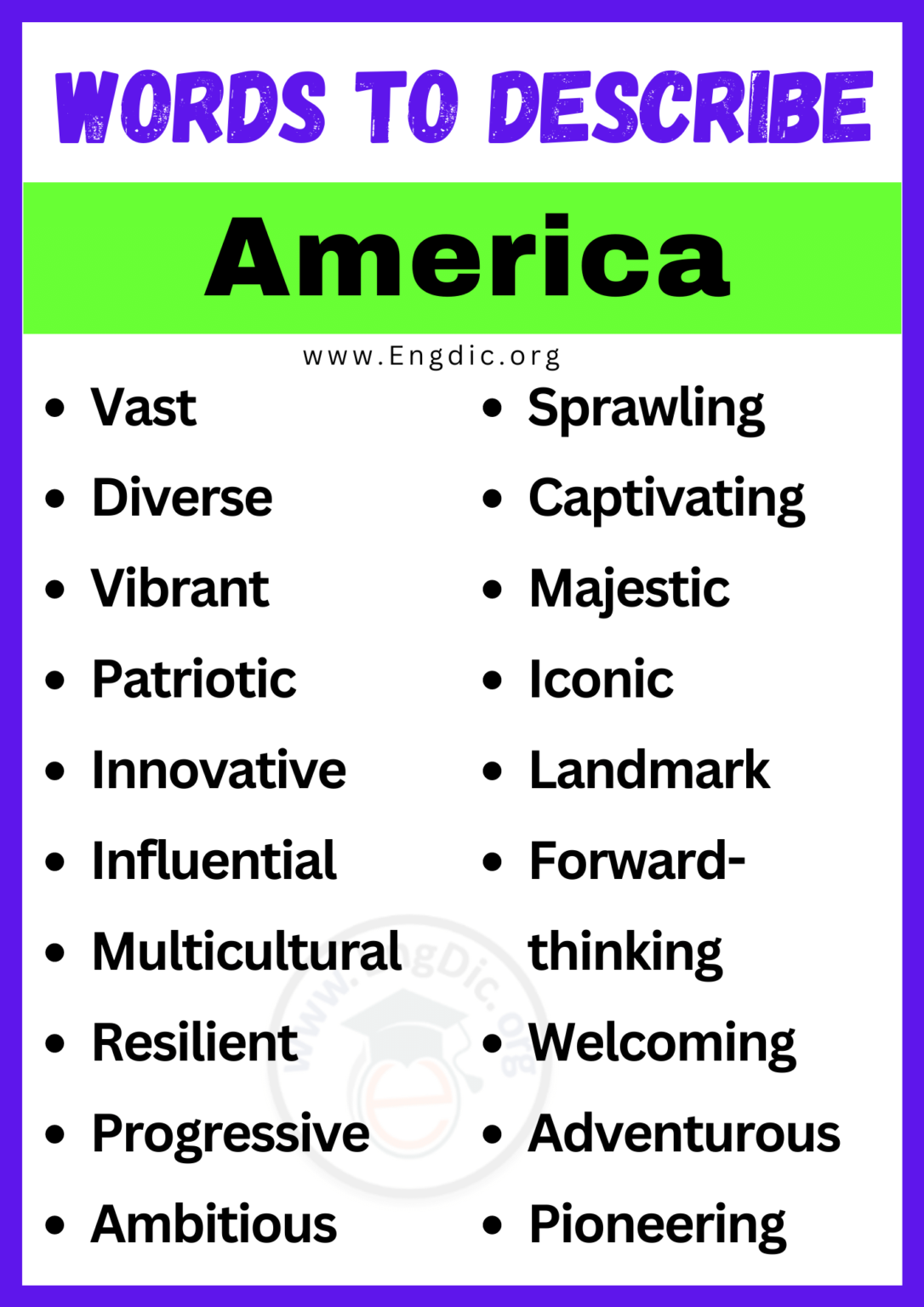 20+ Best Words to Describe America, Adjectives for America - EngDic