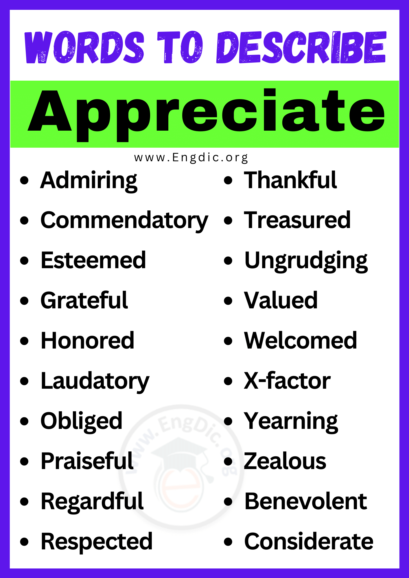 20+ Best Words to Describe Appreciate, Adjectives for Appreciate - EngDic
