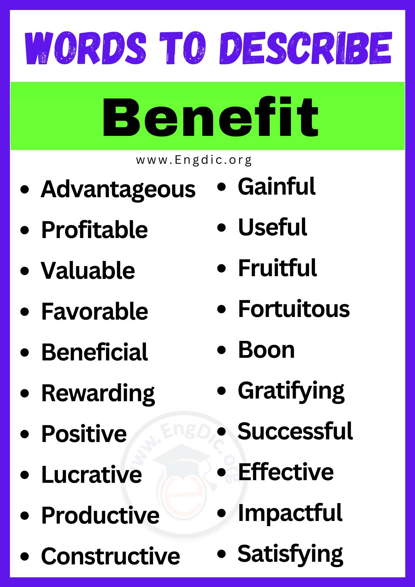 20+ Best Words to Describe Benefit, Adjectives for Benefit - EngDic