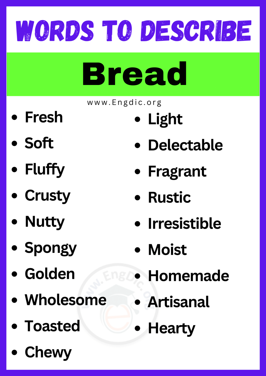 20+ Best Words to Describe Bread, Adjectives for Bread - EngDic
