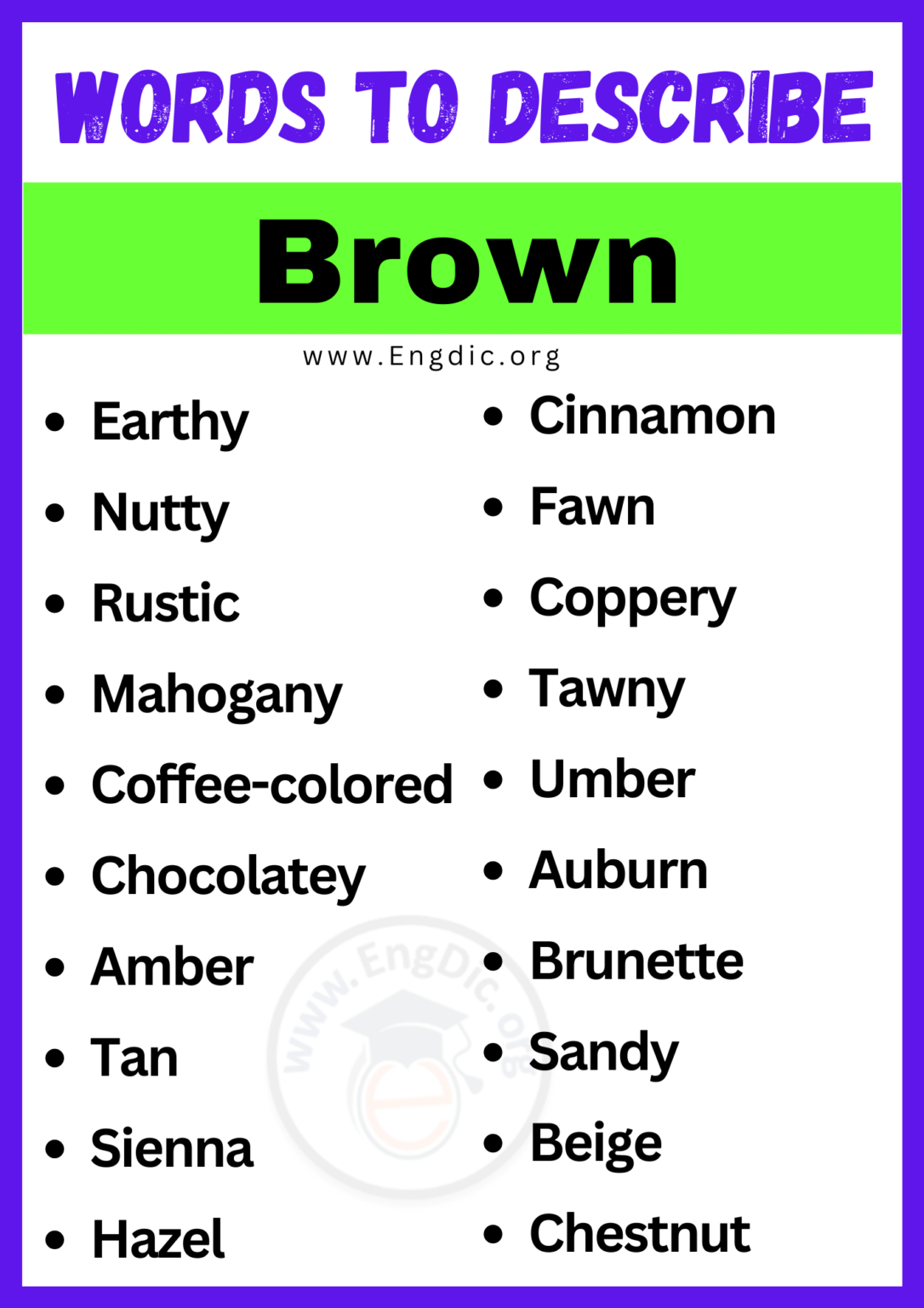 20+ Best Words to Describe Brown, Adjectives for Brown - EngDic