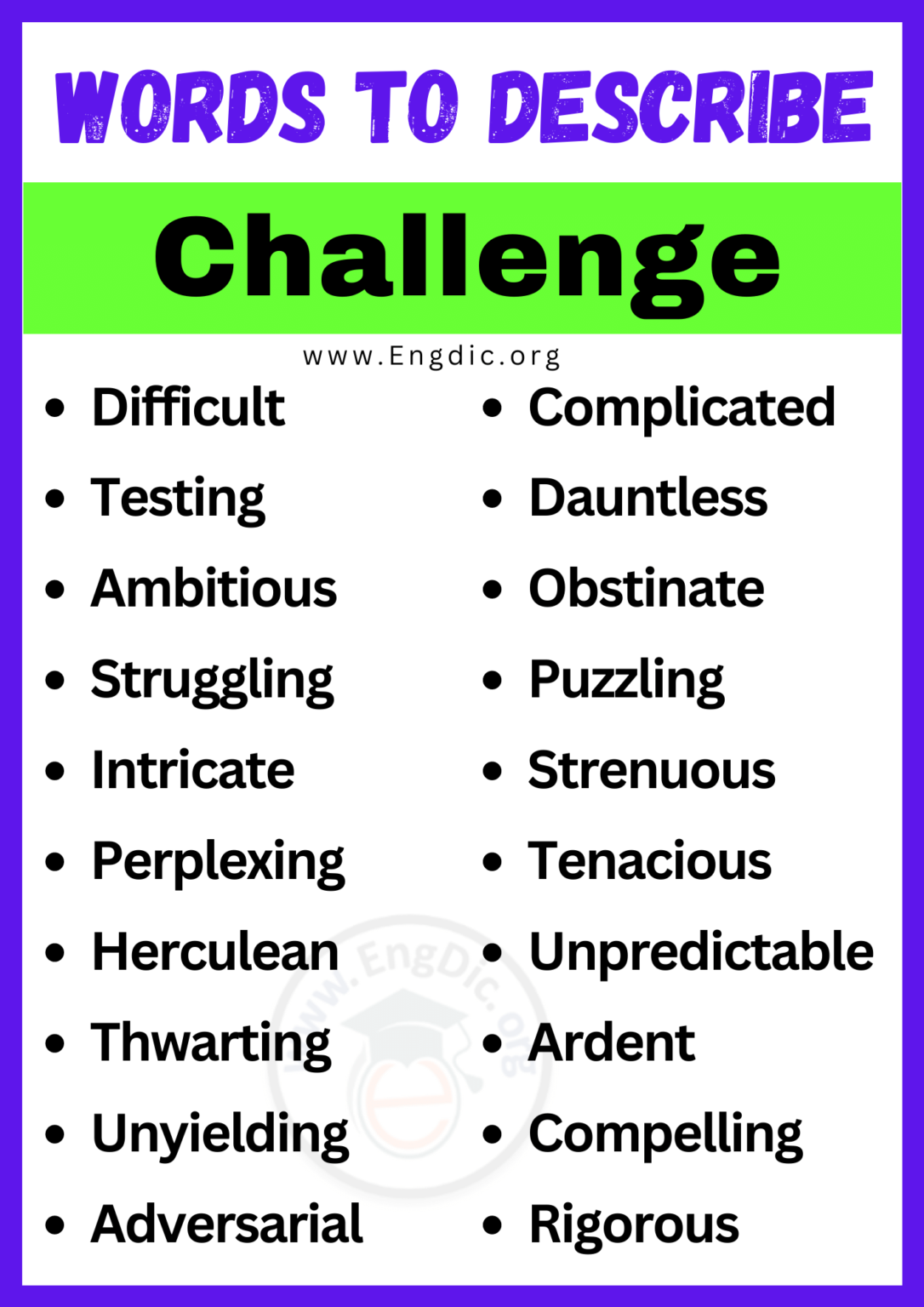 20+ Best Words to Describe Challenge, Adjectives for Challenge - EngDic