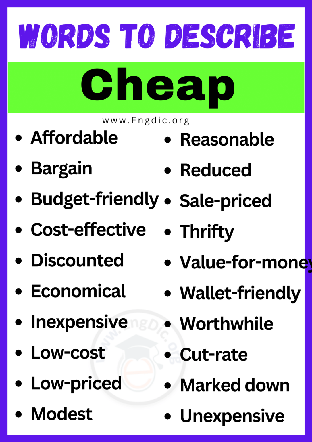 20+ Best Words to Describe Cheap, Adjectives for Cheap - EngDic