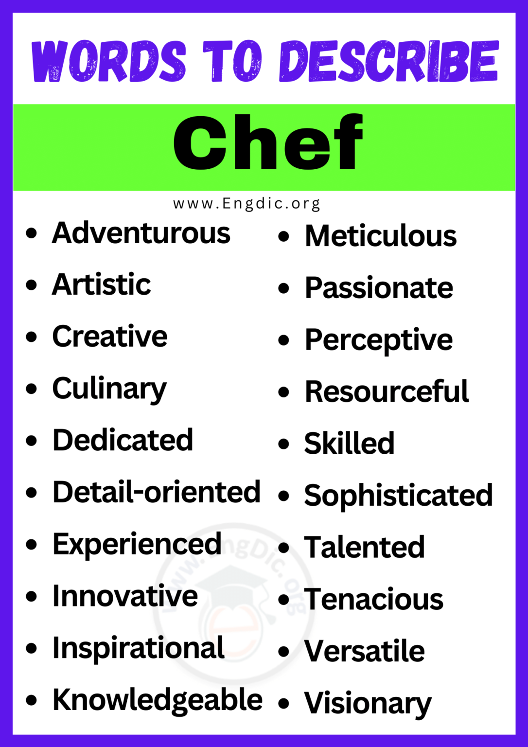 20+ Best Words to Describe Chef, Adjectives for Chef - EngDic