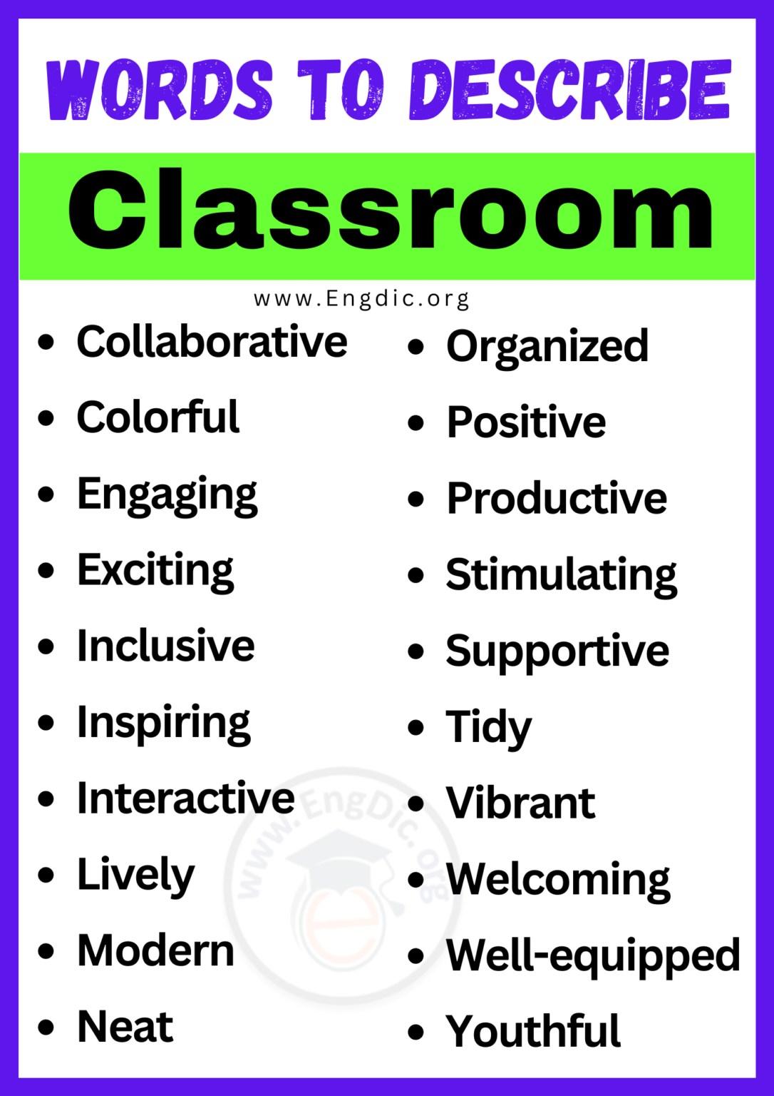 20+ Best Words to Describe Classroom, Adjectives for Classroom - EngDic
