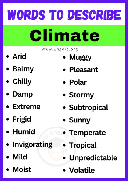 20+ Best Words to Describe Climate, Adjectives for Climate - EngDic