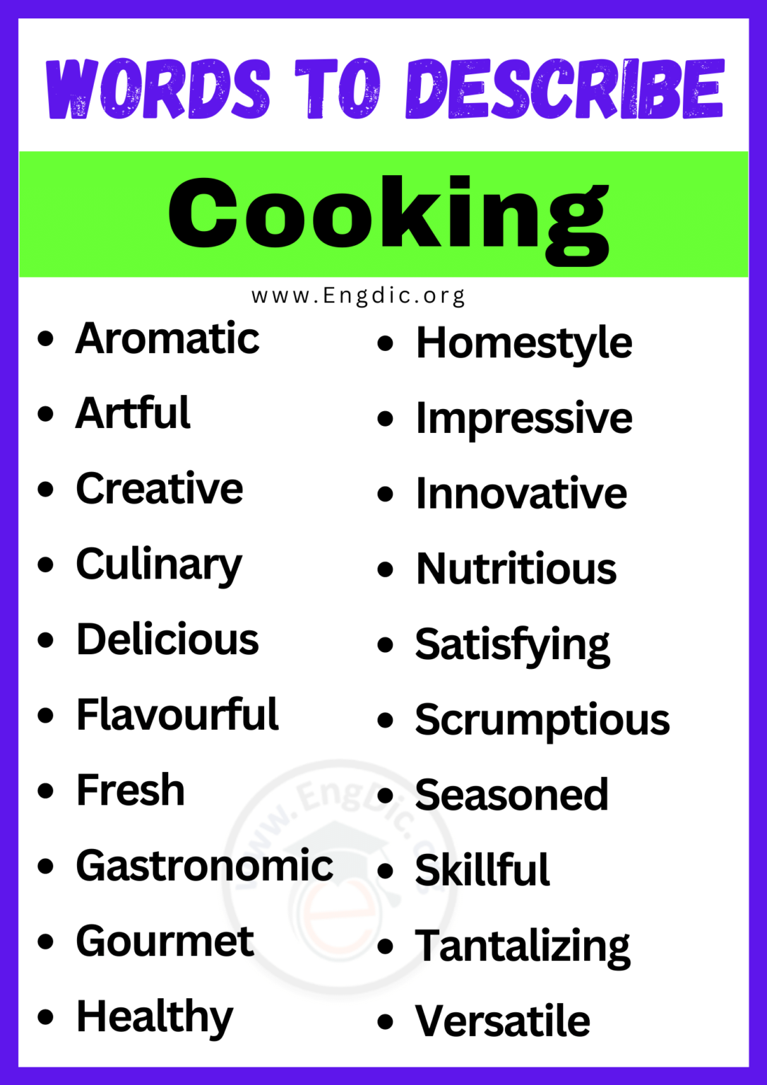 20+ Best Words to Describe Cooking, Adjectives for Cooking - EngDic