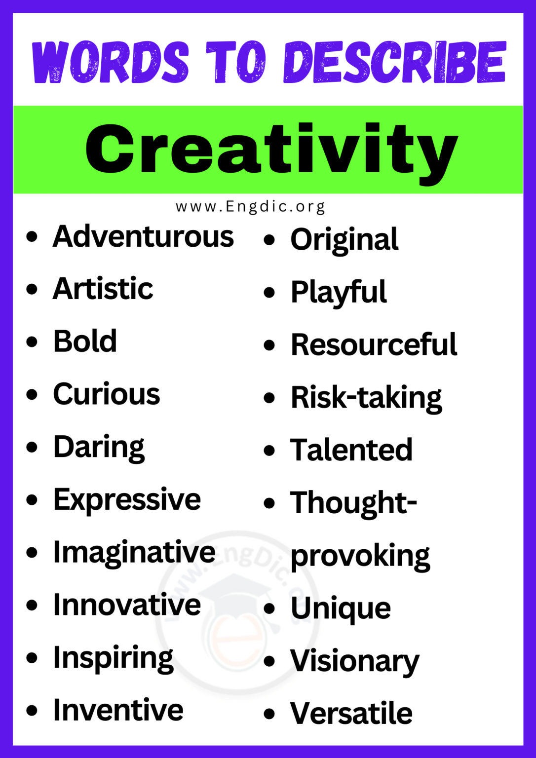 20+ Best Words to Describe Creativity, Adjectives for Creativity - EngDic
