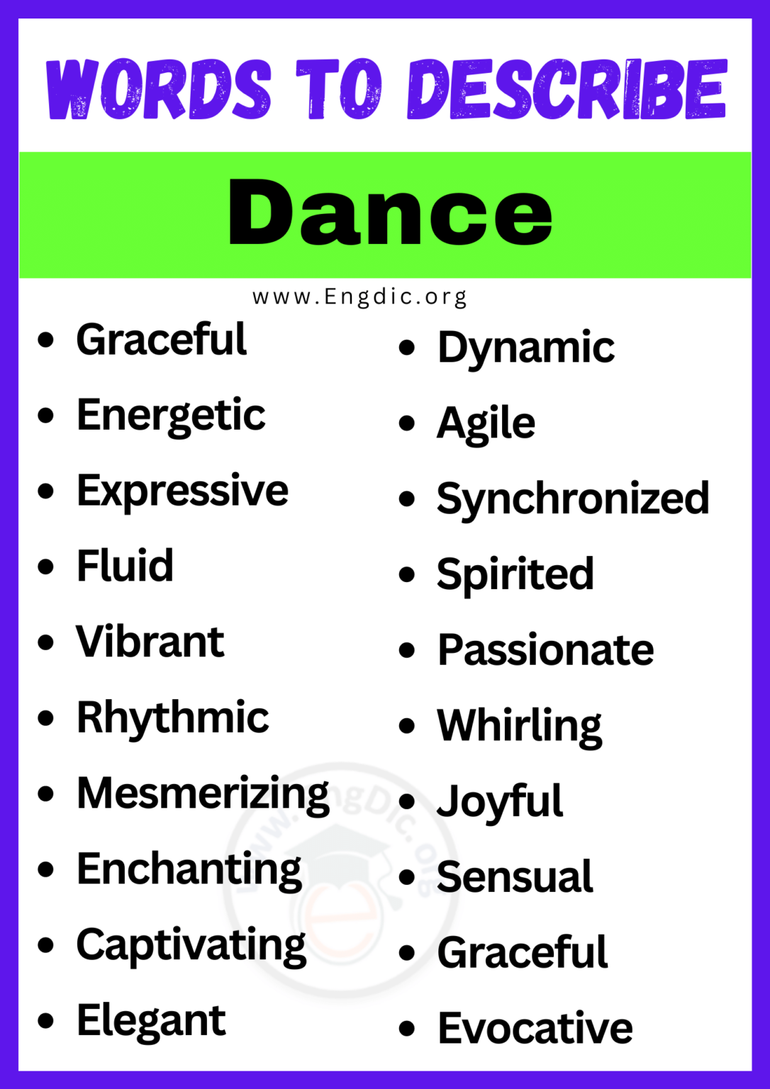 20+ Best Words to Describe Dance, Adjectives for Dance - EngDic