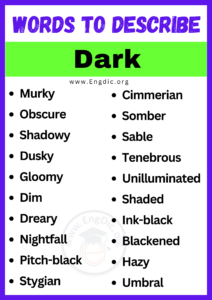 20+ Best Words to Describe Dark, Adjectives for Dark - EngDic