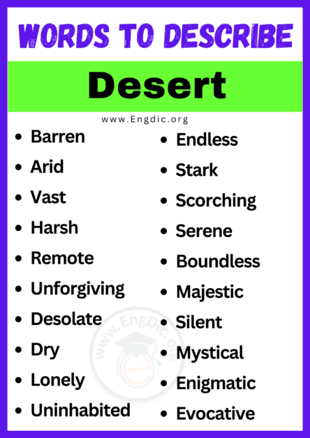20+ Best Words to Describe Desert, Adjectives for Desert - EngDic