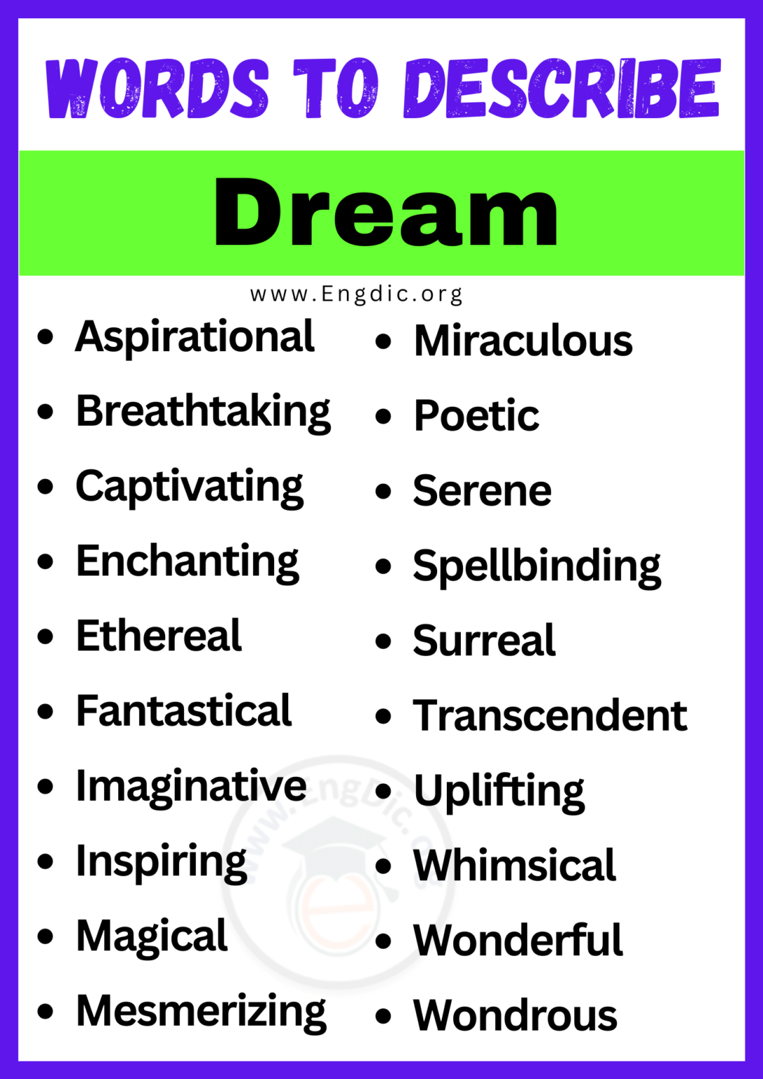20+ Best Words to Describe Dream, Adjectives for Dream - EngDic