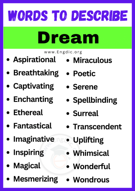 20+ Best Words to Describe Dream, Adjectives for Dream - EngDic