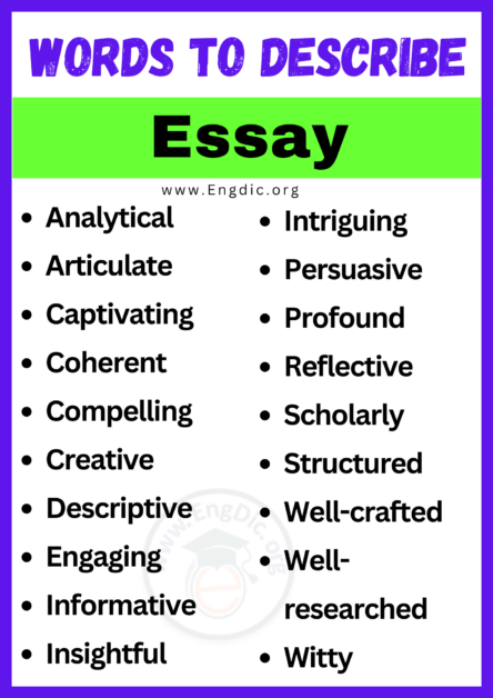 20+ Best Words to Describe Essay, Adjectives for Essay - EngDic