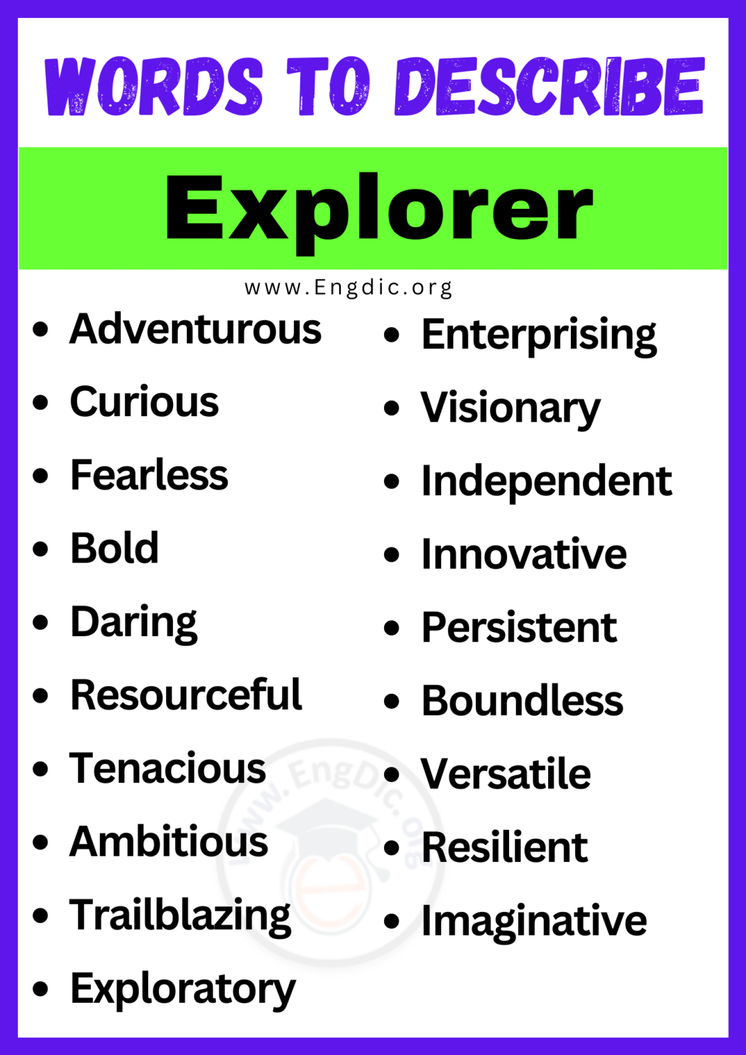 20+ Best Words to Describe Explorer, Adjectives for Explorer - EngDic