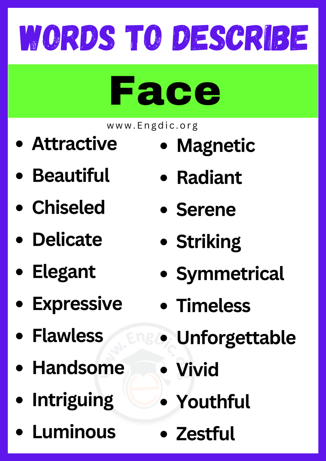 20+ Best Words to Describe Face, Adjectives for Face - EngDic