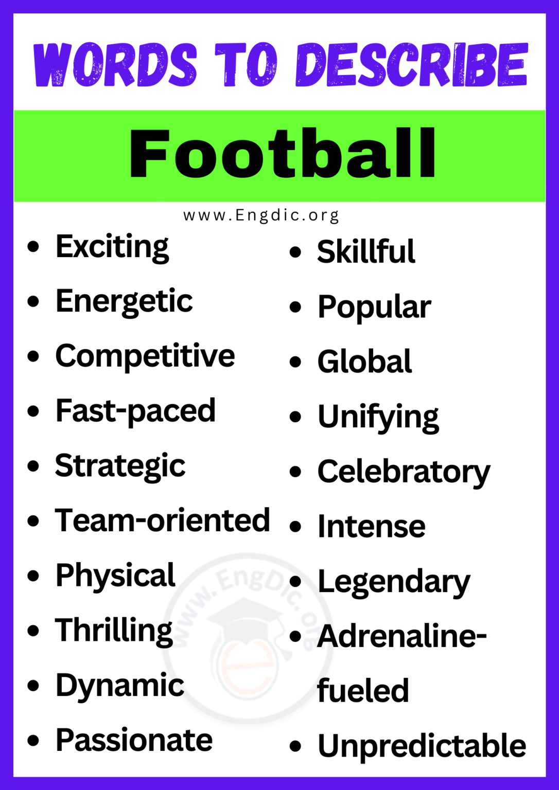 20+ Best Words to Describe Football, Adjectives for Football - EngDic