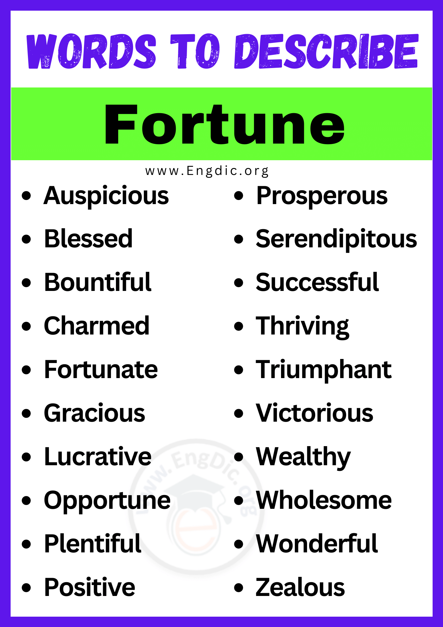 20+ Best Words to Describe Fortune, Adjectives for Fortune - EngDic
