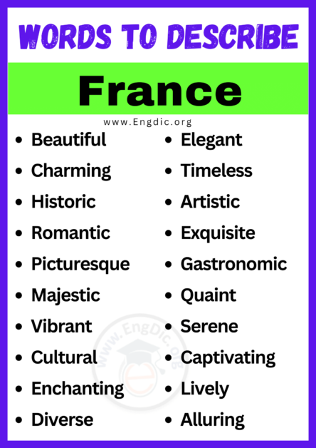 20+ Best Words to Describe France, Adjectives for France - EngDic