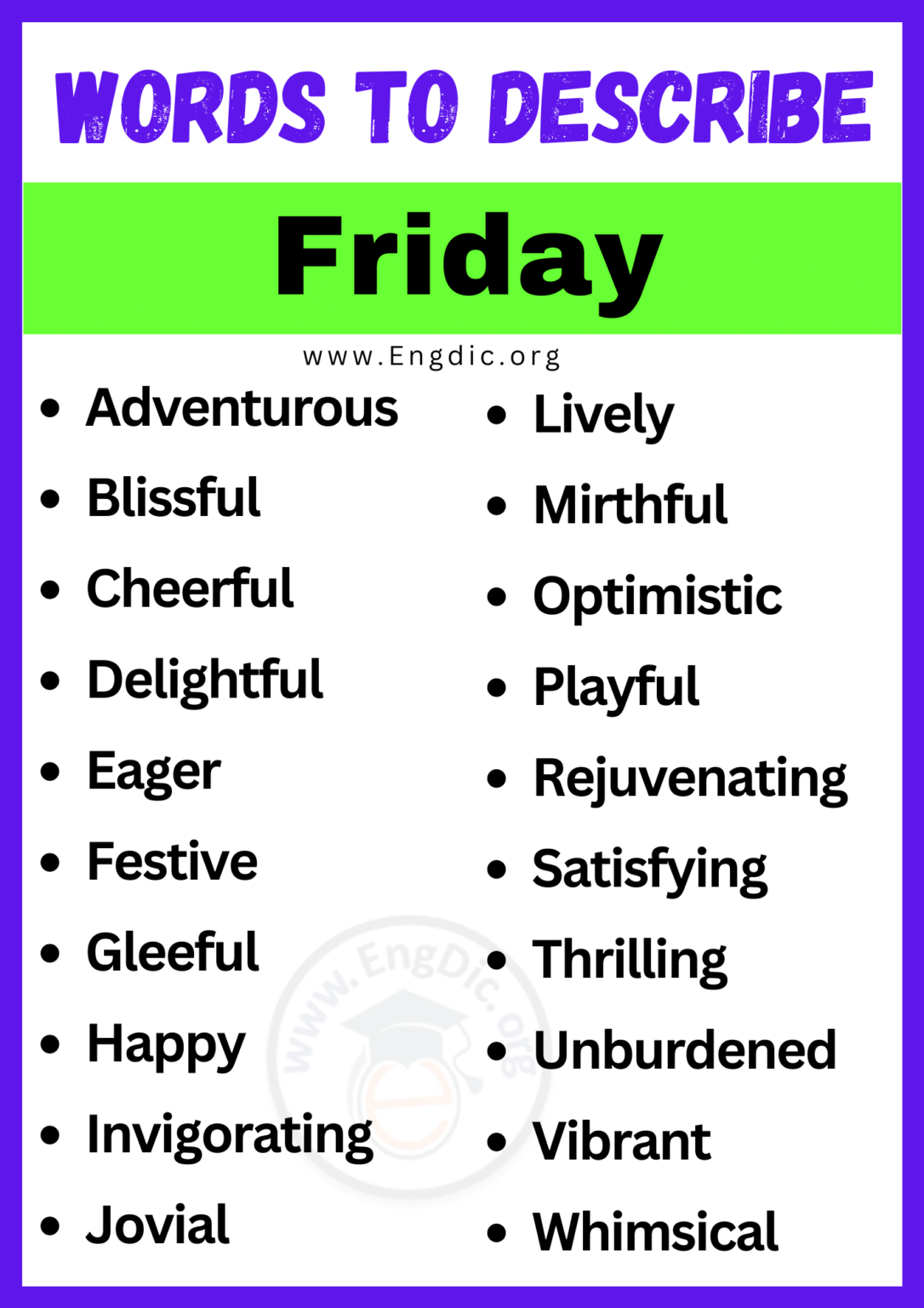 20+ Best Words to Describe Friday, Adjectives for Friday - EngDic
