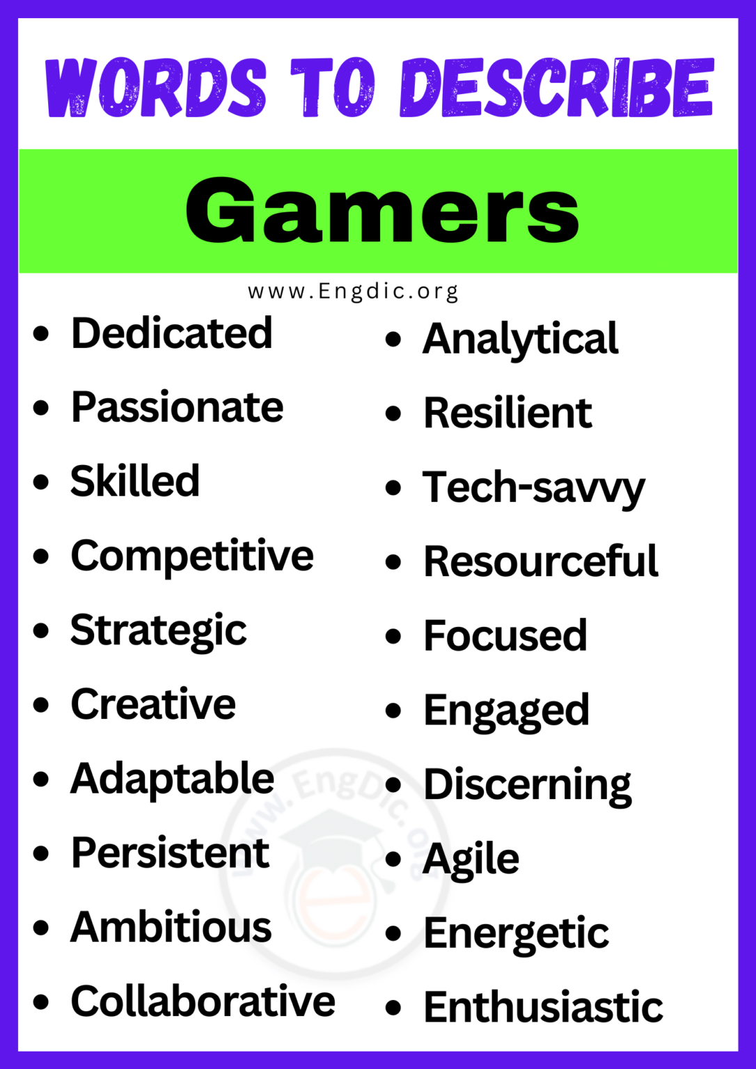 20+ Best Words to Describe Gamers, Adjectives for Gamers - EngDic