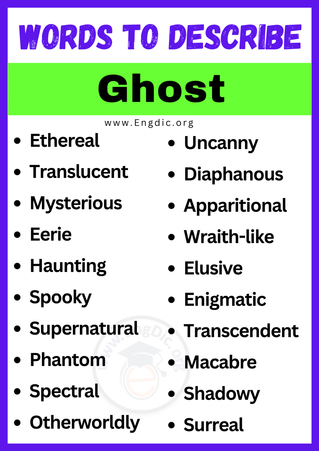 20+ Best Words to Describe Ghost, Adjectives for Ghost - EngDic