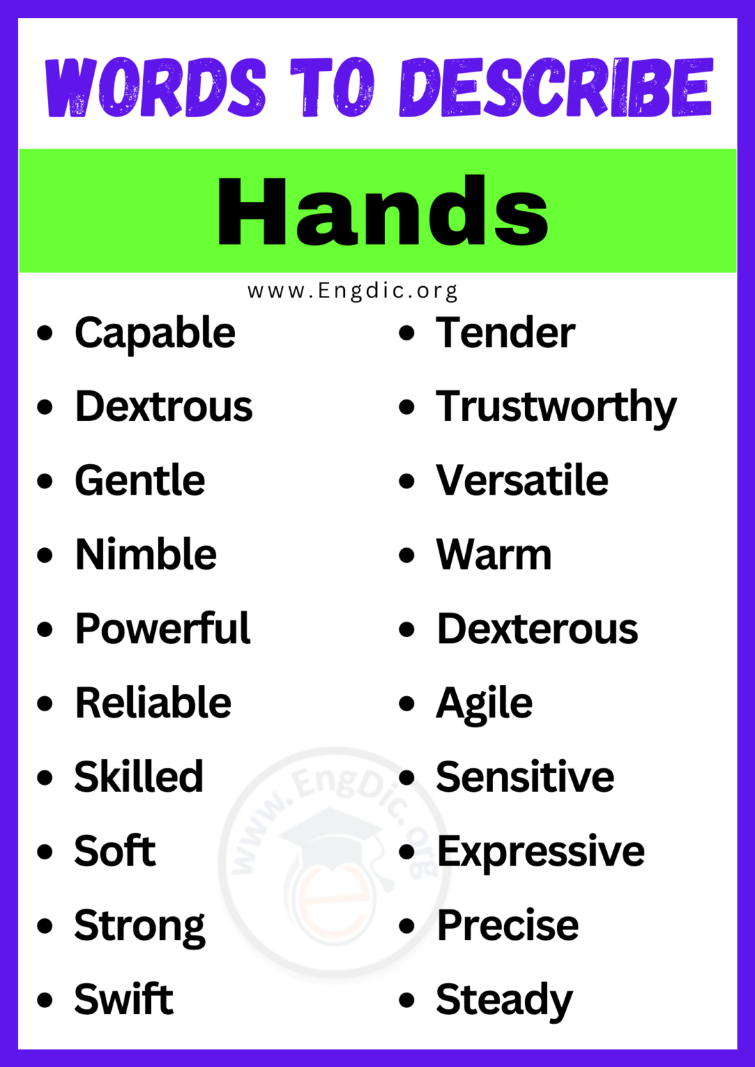 20+ Best Words to Describe Hands, Adjectives for Hands - EngDic