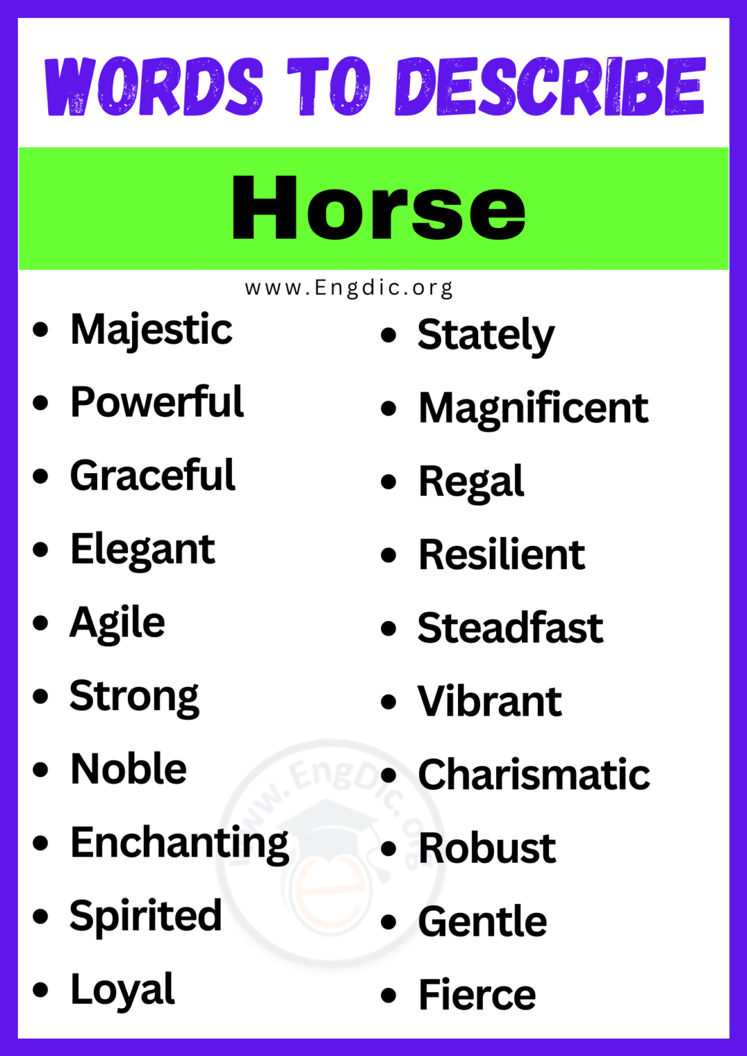 20+ Best Words to Describe Horse, Adjectives for Horse - EngDic
