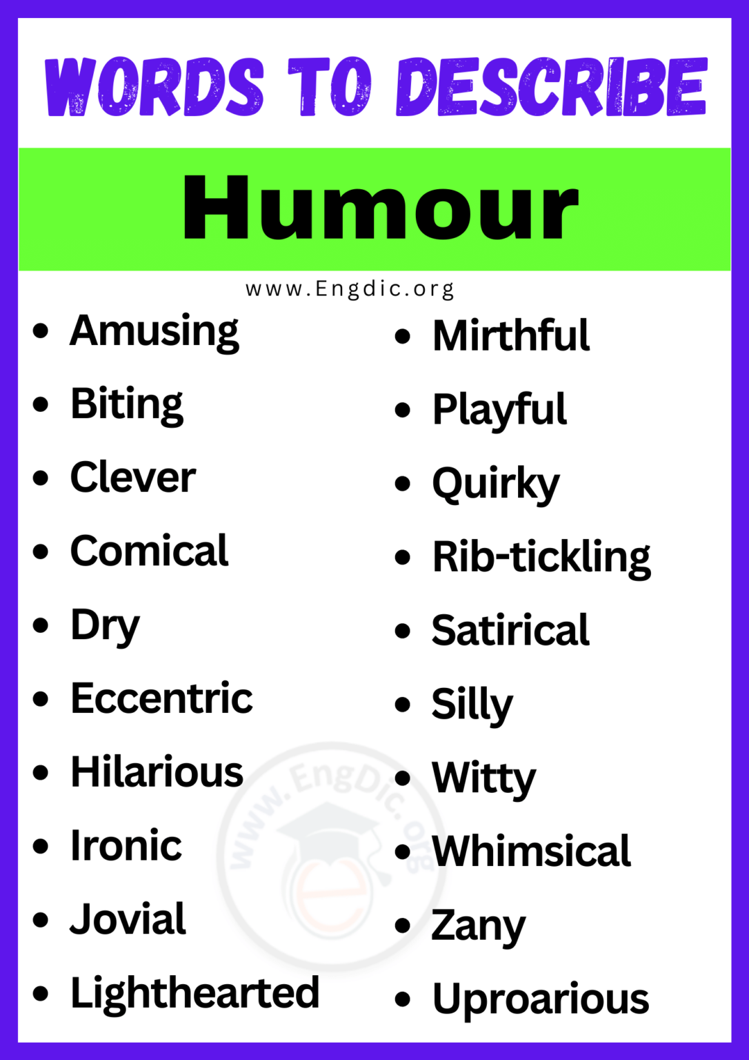 20+ Best Words to Describe Humour, Adjectives for Humour - EngDic