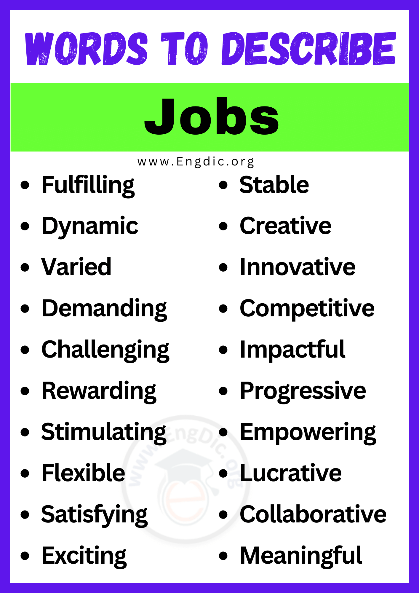 20+ Best Words to Describe Jobs, Adjectives for Jobs - EngDic