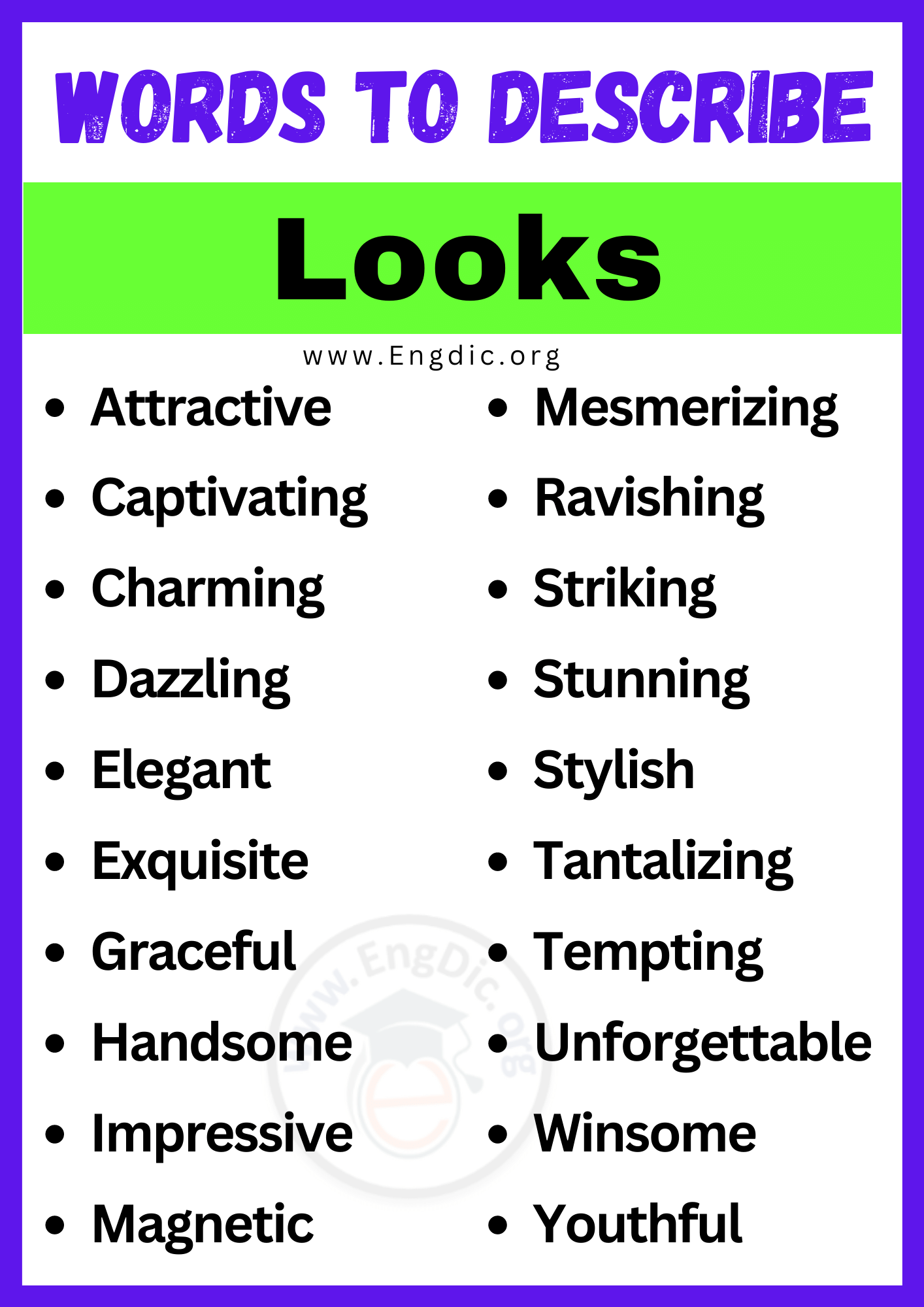 20+ Best Words to Describe Looks, Adjectives for Looks - EngDic