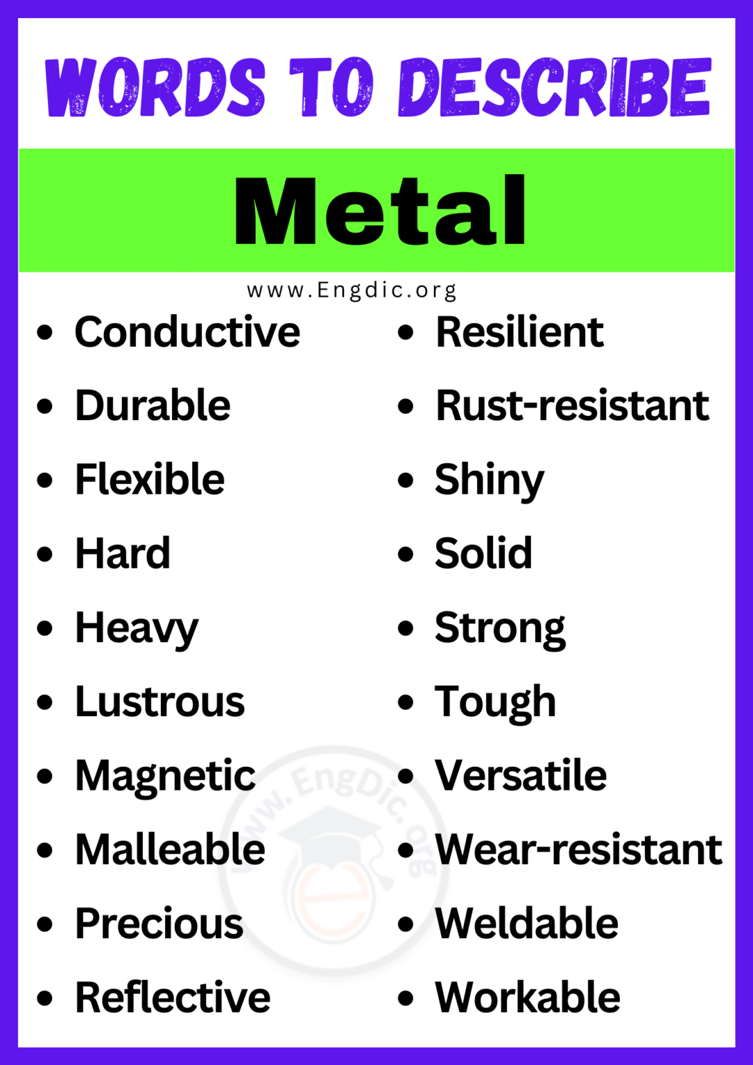 20+ Best Words to Describe Metal, Adjectives for Metal - EngDic