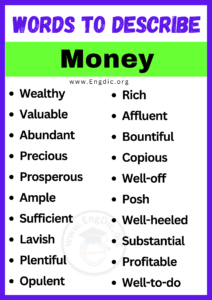 20+ Best Words to Describe Money, Adjectives for Money - EngDic