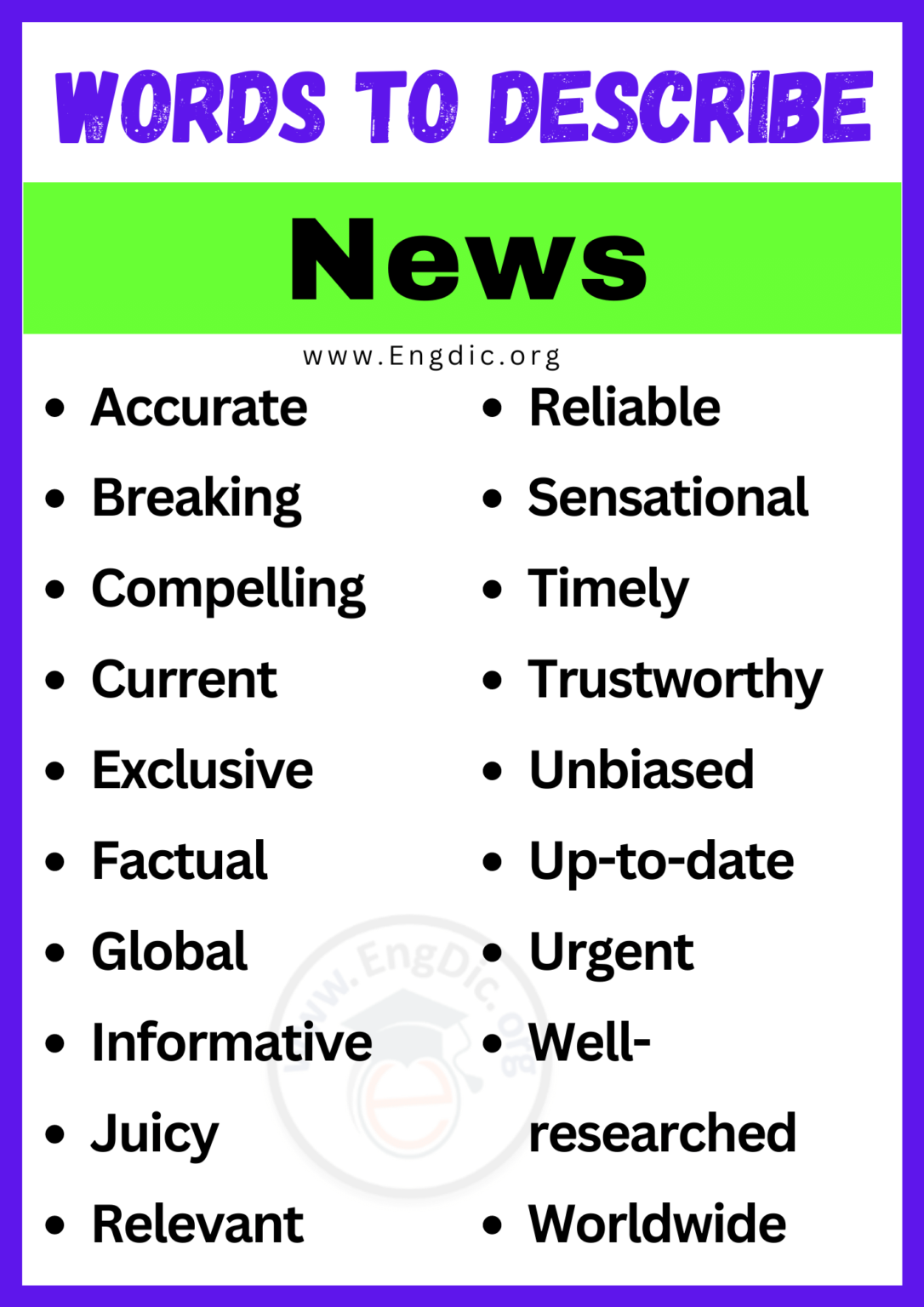 20+ Best Words to Describe News, Adjectives for News - EngDic