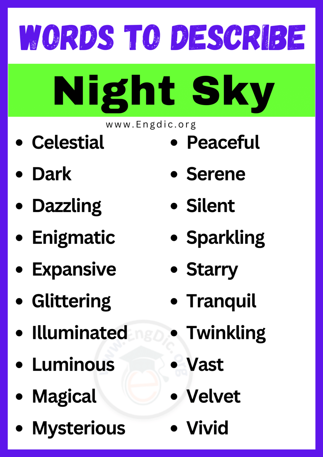 20+ Best Words to Describe Night Sky, Adjectives for Night Sky - EngDic