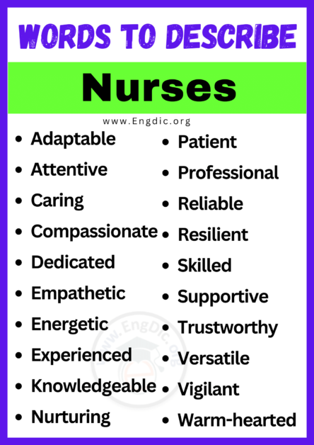 20+ Best Words to Describe Nurses, Adjectives for Nurses - EngDic