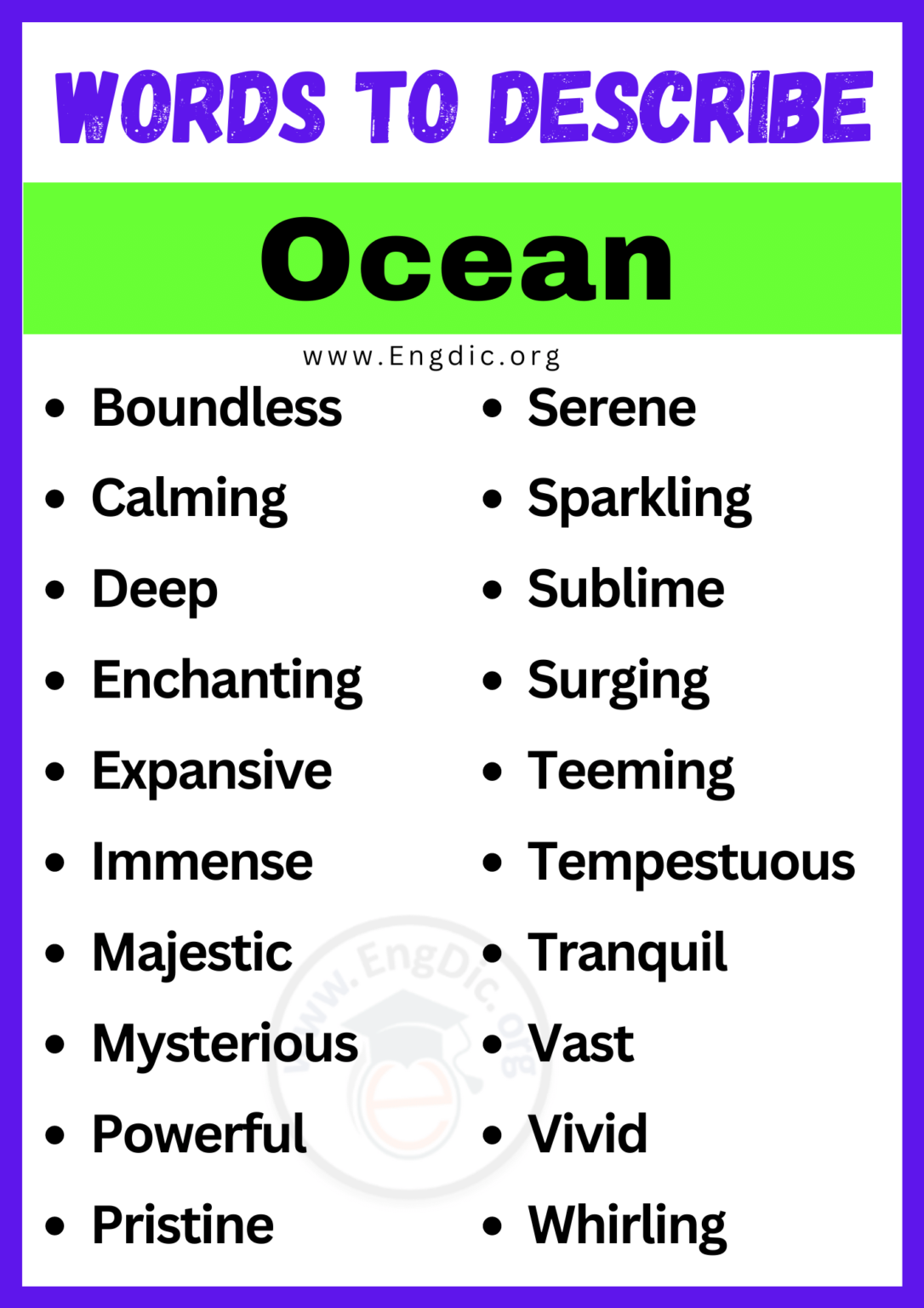 20+ Best Words to Describe Ocean, Adjectives for Ocean - EngDic
