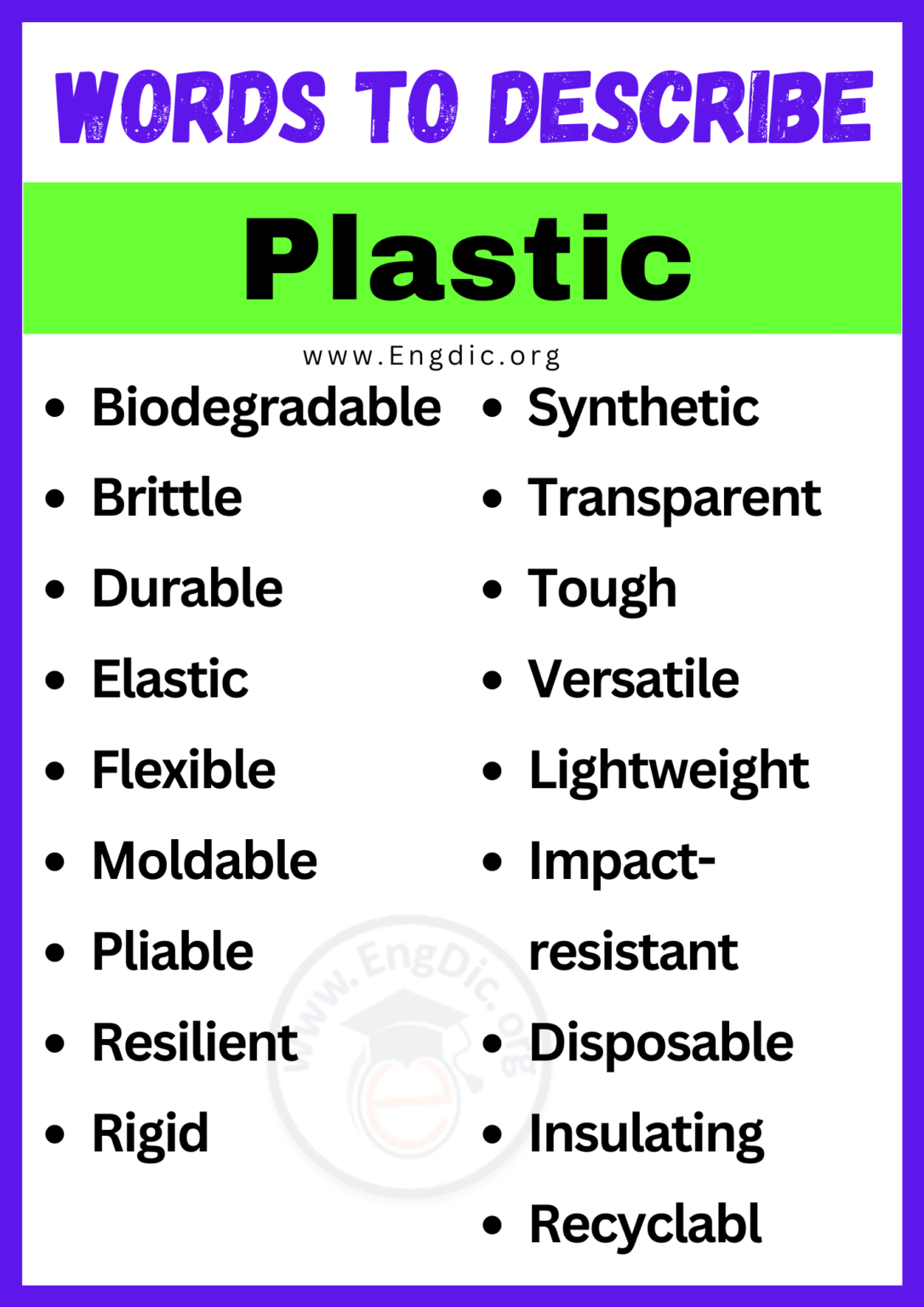 20+ Best Words to Describe Plastic, Adjectives for Plastic - EngDic