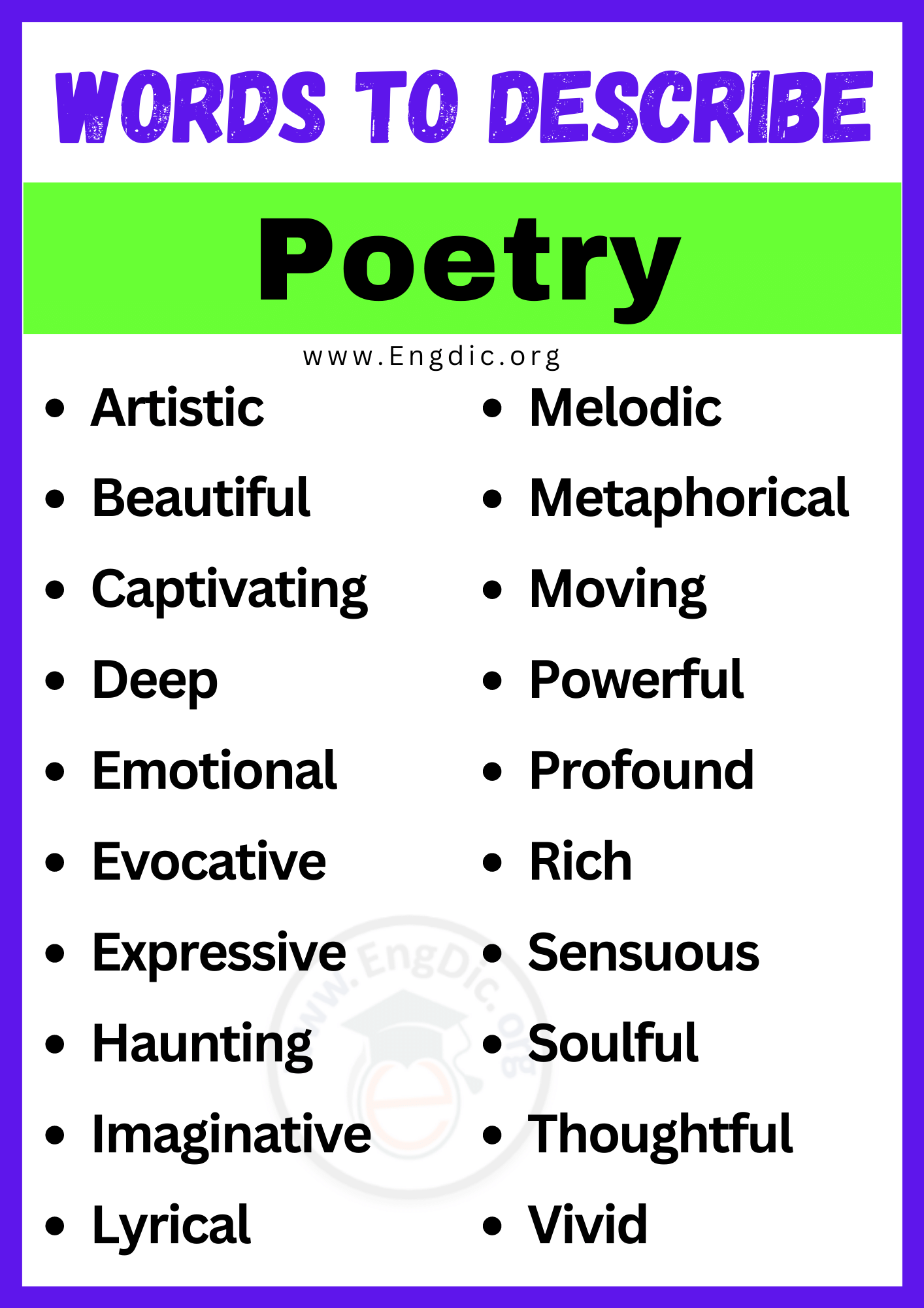 20 Best Words To Describe Poetry Adjectives For Poetry EngDic