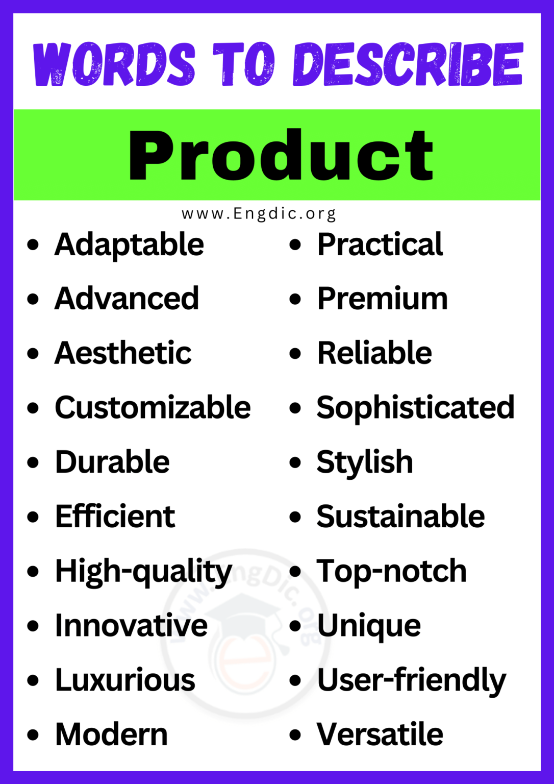 20+ Best Words to Describe Product, Adjectives for Product - EngDic