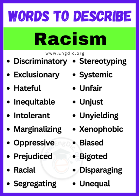 20+ Best Words to Describe Racism, Adjectives for Racism - EngDic