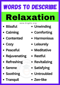 20+ Best Words to Describe Relaxation, Adjectives for Relaxation - EngDic