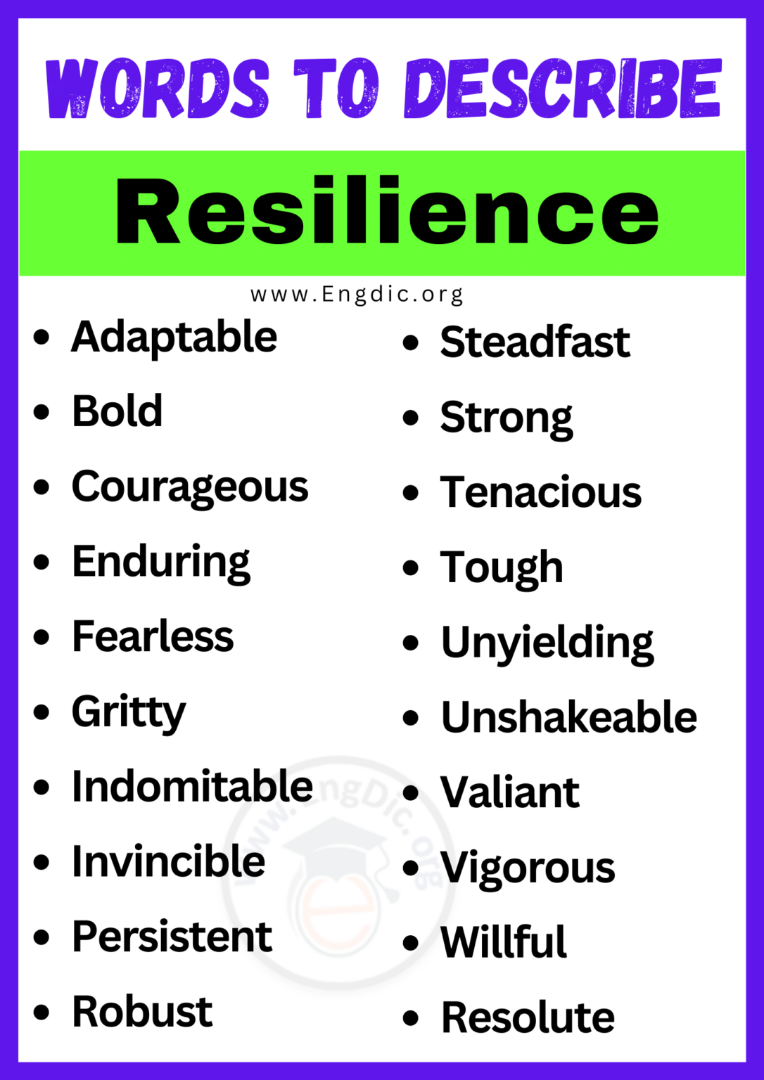 20+ Best Words to Describe Resilience, Adjectives for Resilience - EngDic