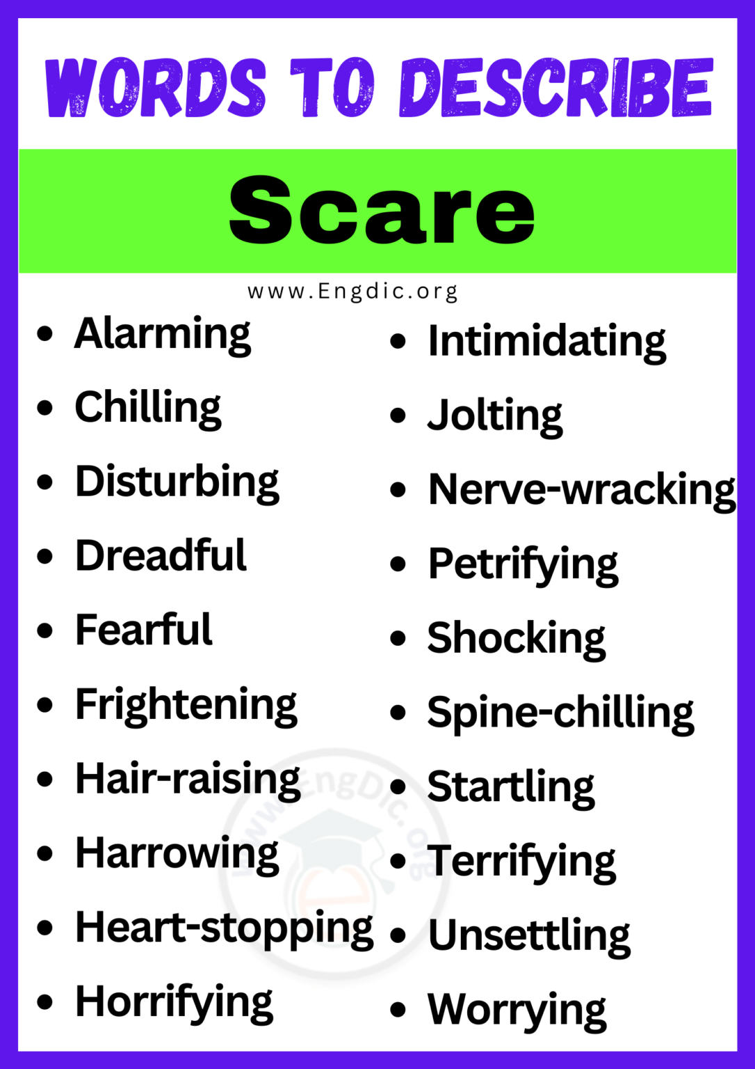 20+ Best Words to Describe Scare, Adjectives for Scare - EngDic