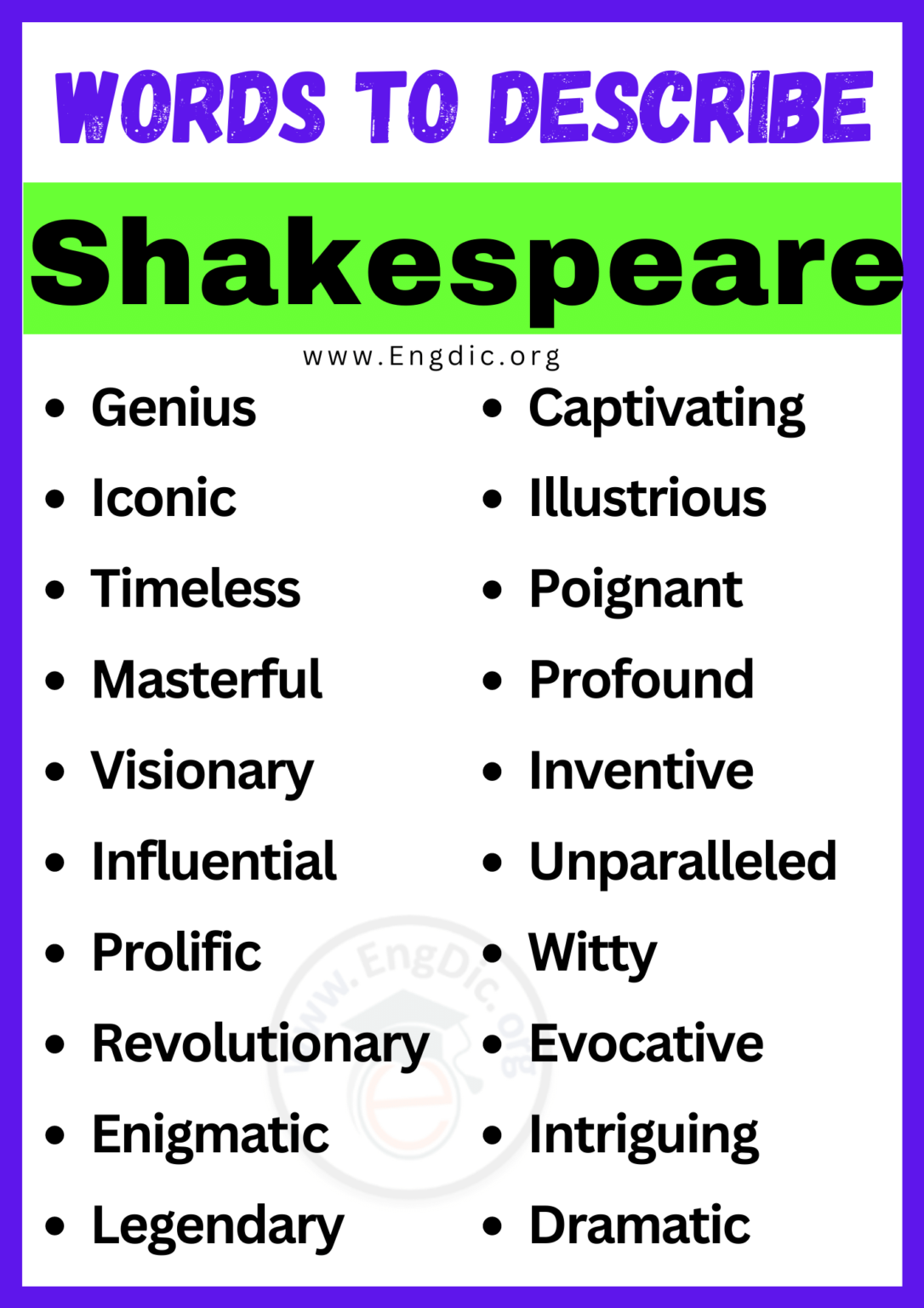 20+ Best Words to Describe Shakespeare, Adjectives for Shakespeare - EngDic