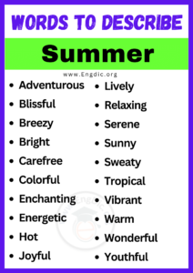 20+ Best Words to Describe Summer, Adjectives for Summer - EngDic