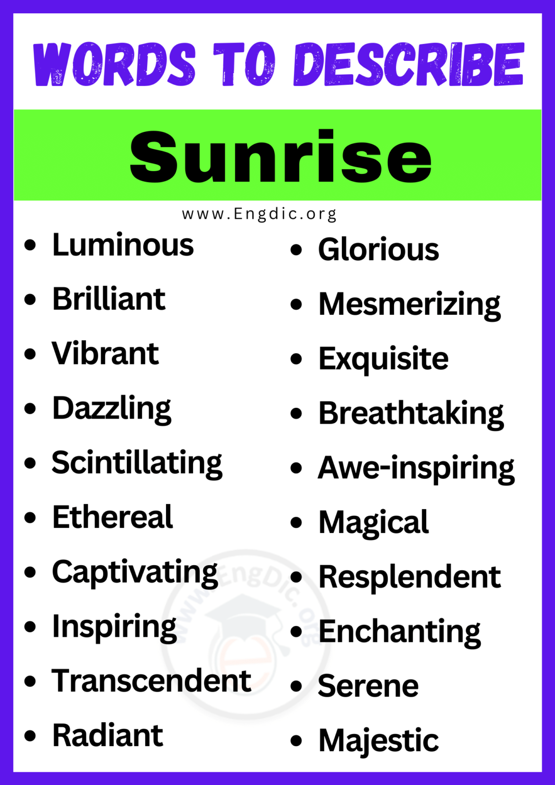 20+ Best Words to Describe Sunrise, Adjectives for Sunrise - EngDic
