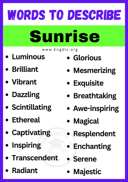 20+ Best Words to Describe Sunrise, Adjectives for Sunrise - EngDic